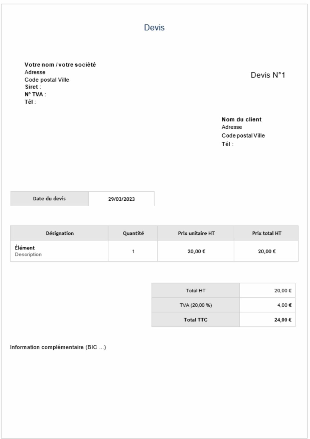Modèle devis gratuit : Excel et Word
