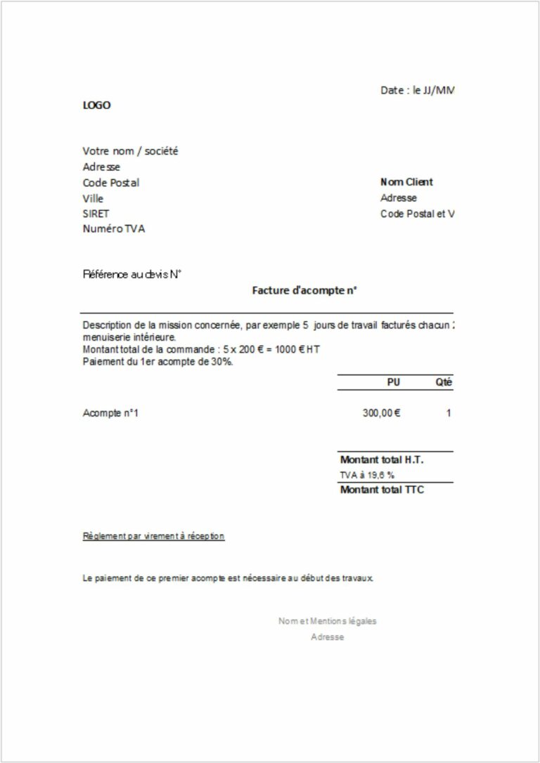 Modèle facture gratuit : Excel et Word