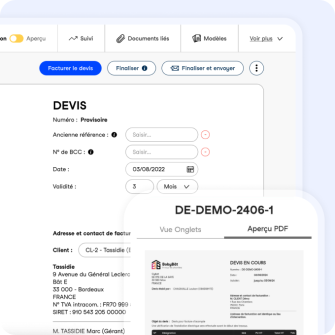 Logiciel de devis, facture et suivi de chantier pour les artisans du BTP - Boby